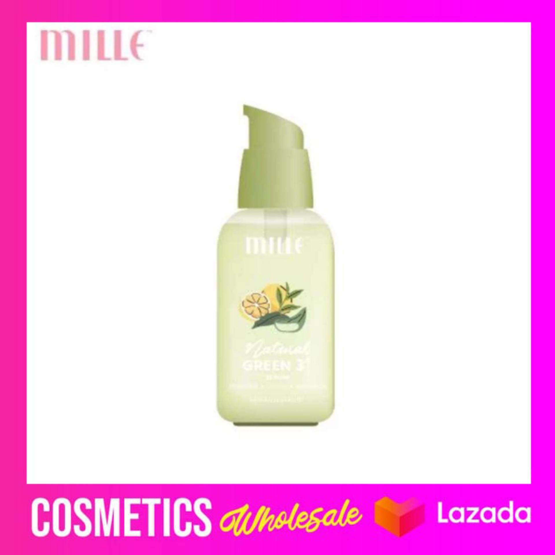 Mille เซรั่มชาเขียวเลมอนพลัสอโลเวร่าสูตรเข้มข้น natural green 3+ serum ...
