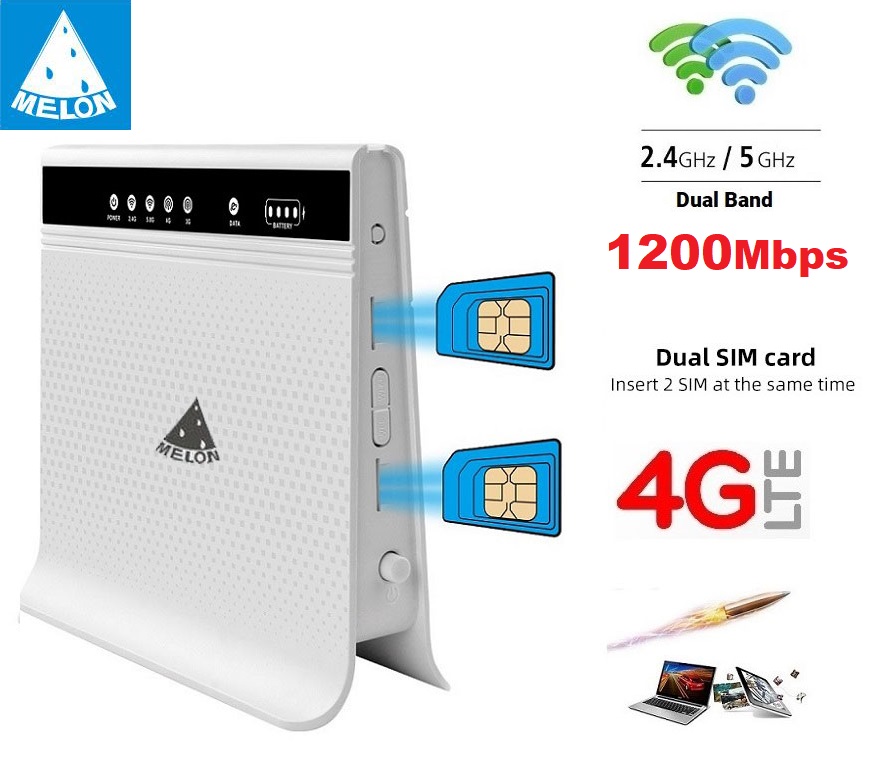 4G 3G เราเตอร์ 2 ซิม 4G Router 2 Sim 1200Mbps Dual band 2.4G+5GHz High ...