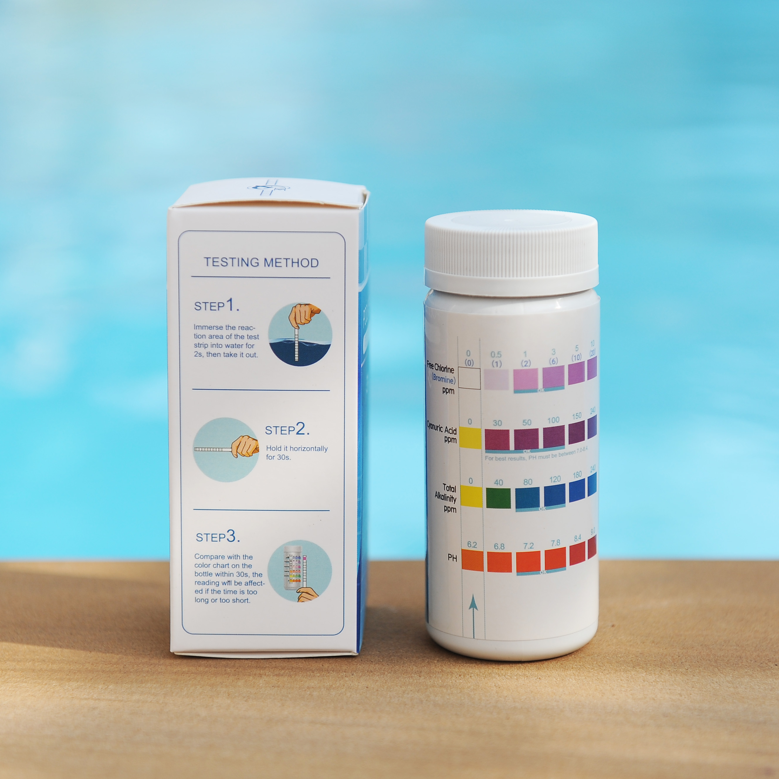 Pool test strips 100 pcs 4 in 1 pool test kit แถบทดสอบน้ำ วัดคลอรีน pH ...