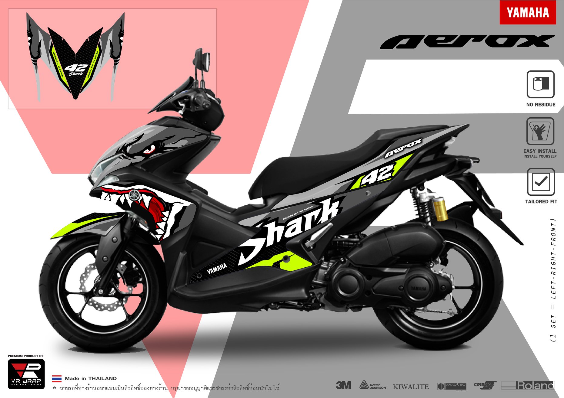 VR Wrap สติ๊กเกอร์ Yamaha Aerox 155 ลาย Shark | Lazada.co.th
