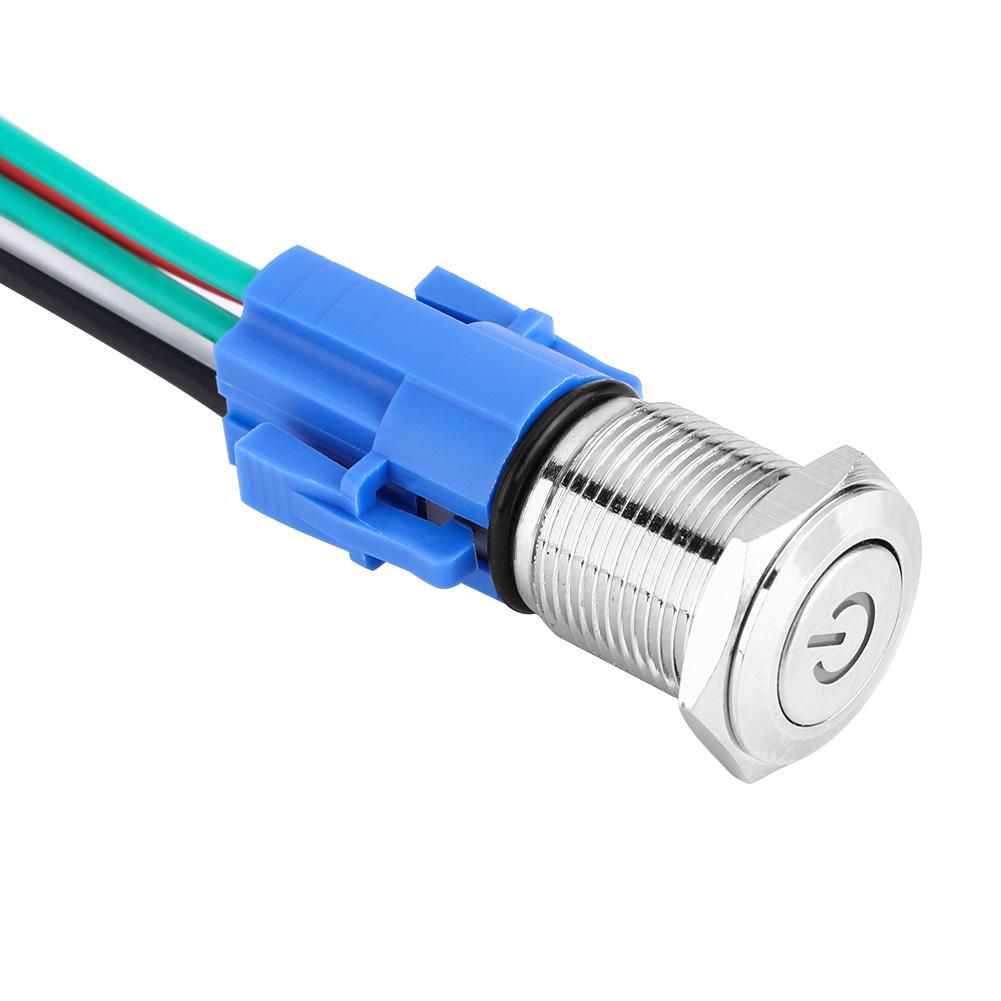 【ราคาแปลกใจ】16mm 12V Car Blue LED Metal Push Button Toggle Switch ...