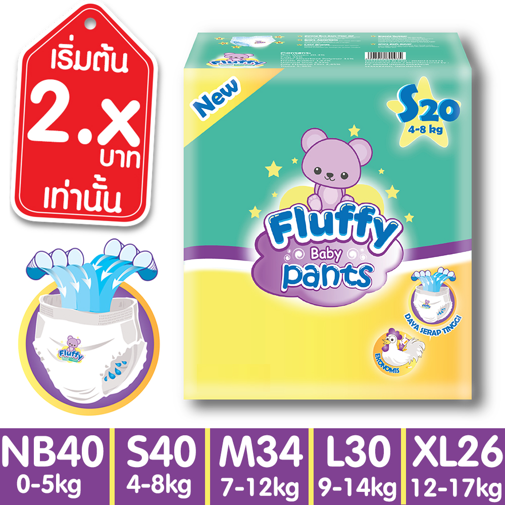 *เริ่มต้น 2.xบาท* ผ้าอ้อมเด็กสำเร็จรูป FLUFFY ไซส์NB-XL กางเกงผ้าอ้อม ...