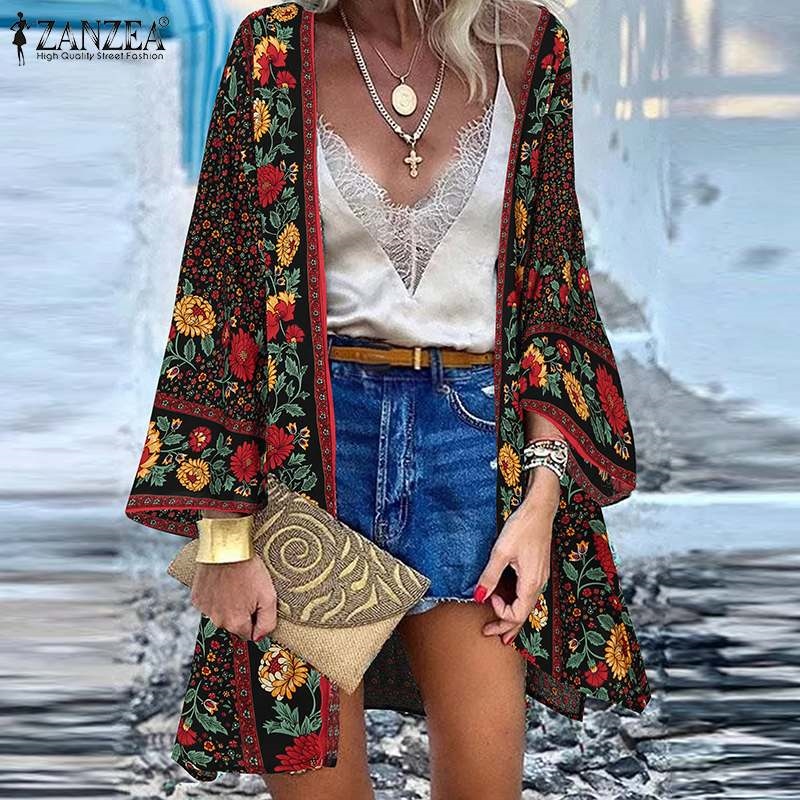 ZANZEA Bohemian Women Beach Cardigan Summer Floral Printed Blouse ...