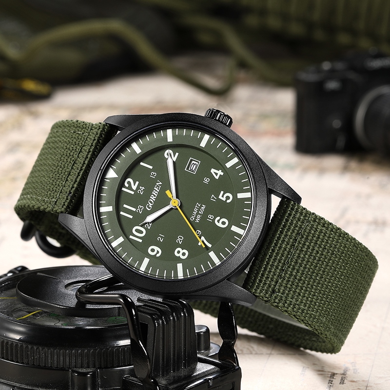 Military Watch for Men Luminous Hands Sport Nylon Belt Quartz Wrist ...