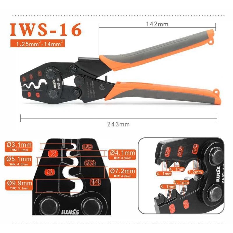 คีม คีมย้ำมัลติฟังก์ชั่น IWS-6 IWS-8 IWS-16 คีมย้ำหางปลา คีมย้ำ IWISS Crimping tool | Lazada.co.th