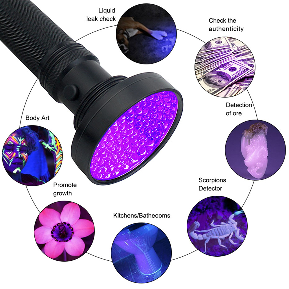 Original UV Flashlight 100 LED Torch Light 395nm Violet Flash Light ...