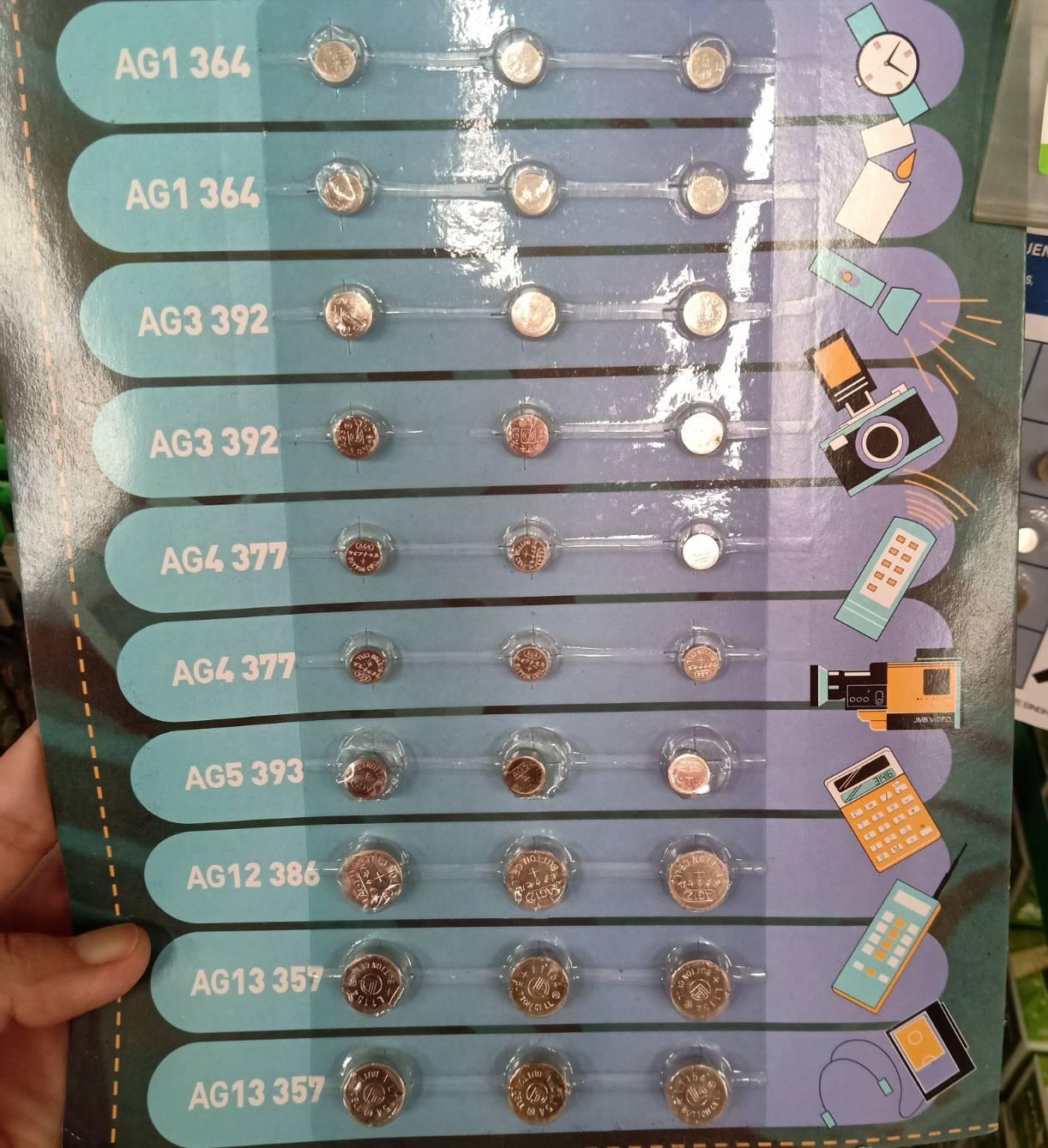 ถ่านกระดุม ถ่านนาฬิกา คละไซส์ มี AG1 364,AG3 392,AG4 377,AG5 393,AG12 ...