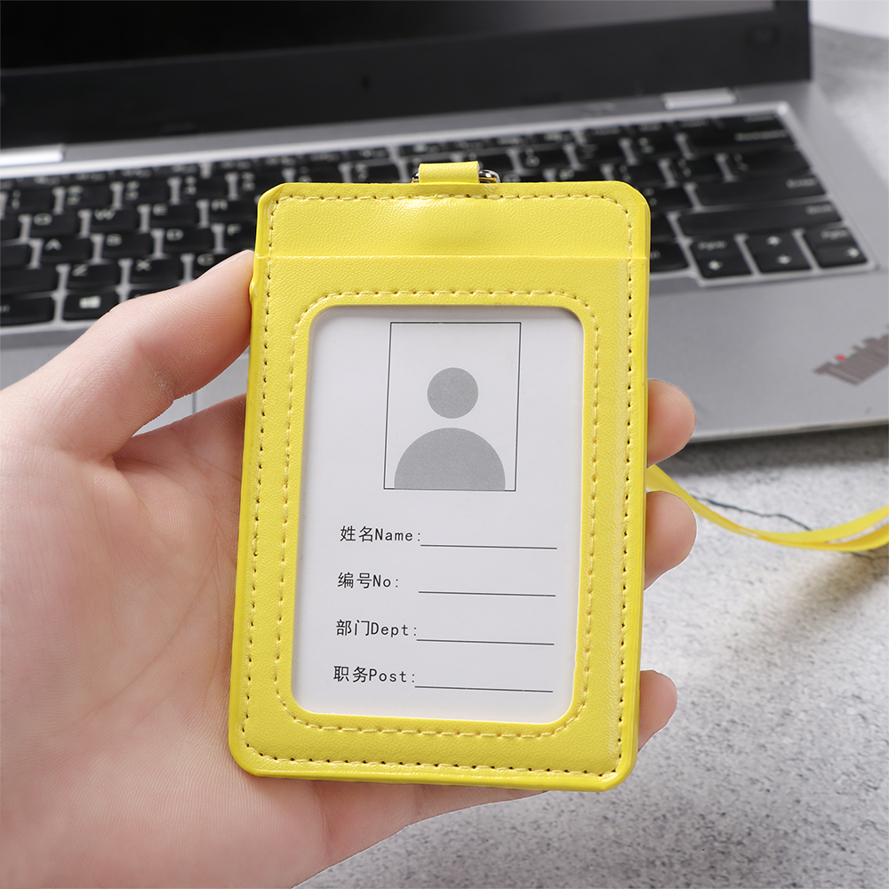 PU Leather Card Holder With Rope Lanyard Work Cards Sleeve ID Badge ...