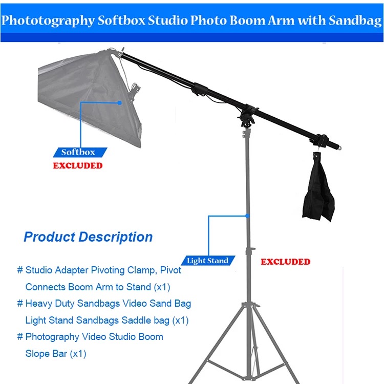 Photo Studio Overhead Boom Arm ขาตั้งไฟด้านบนพร้อมหัวจับสำหรับ Softbox ...