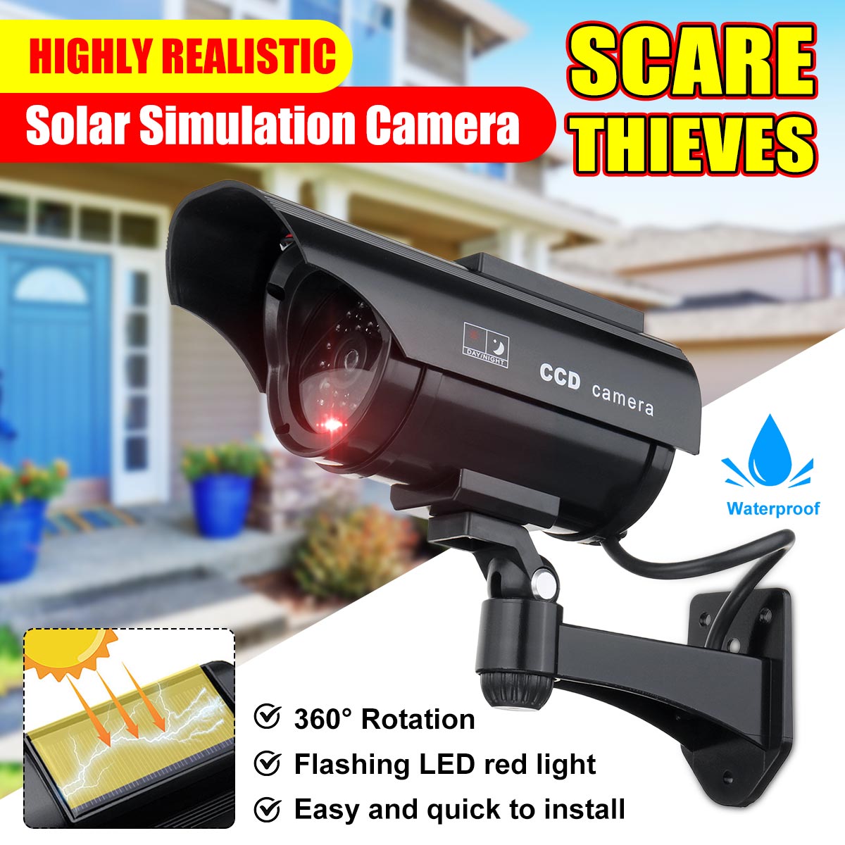 Solar Camera CCTV Realistic Dummy Fake Imitation 360° Rotation ...