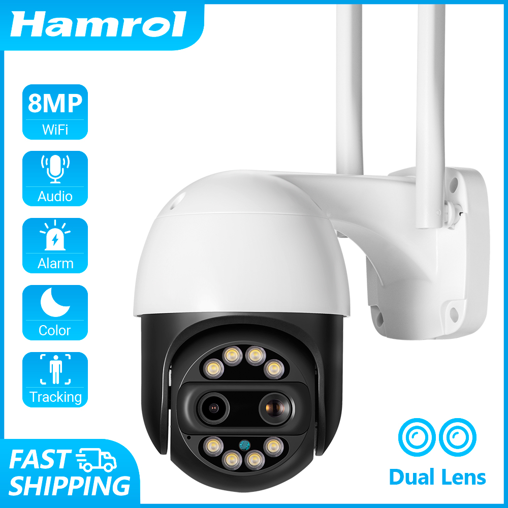 Hamrol 8MP 4K Dual-Lens 8X Zoom PTZ IP Camera WiFi Camera Color Night ...