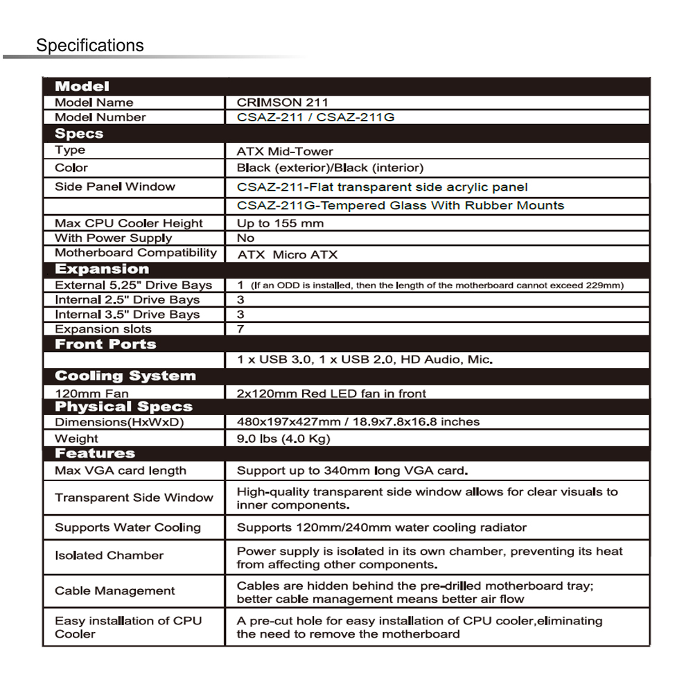 AZZA Mid Tower Temped Glass Gaming Case Crimson 211G Black - Linkworld electronic (Thailand ...