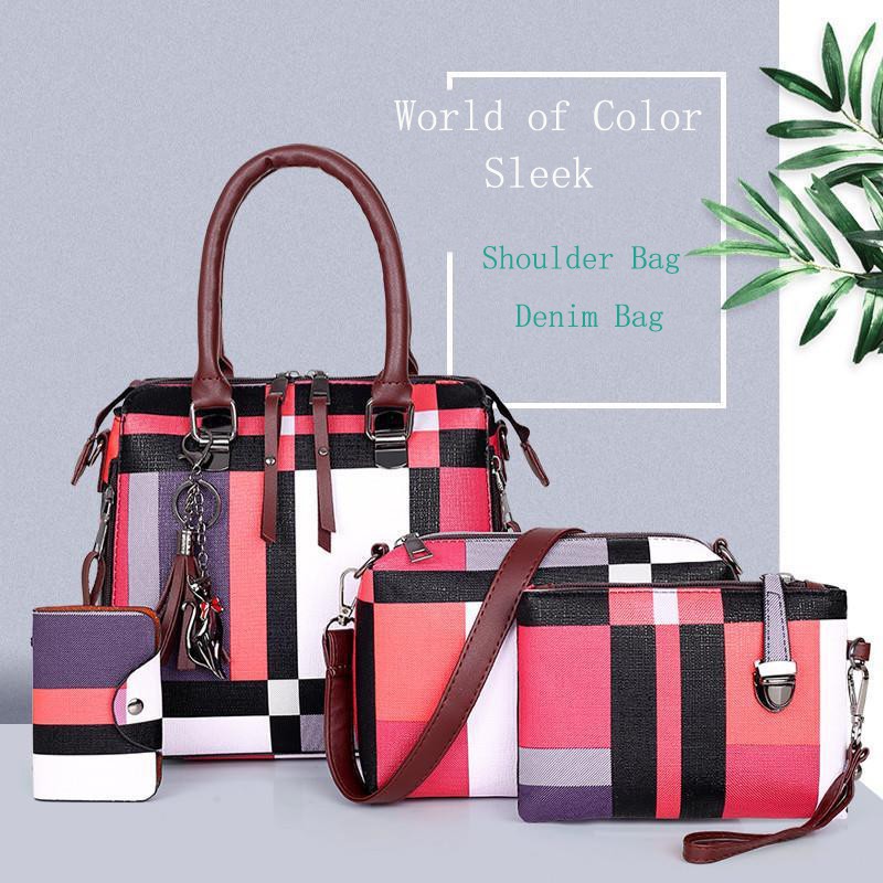 4 in 1 Bag (Free Shipping) Handbag Set Women Bag Plaid Fashion Bag Wild ...