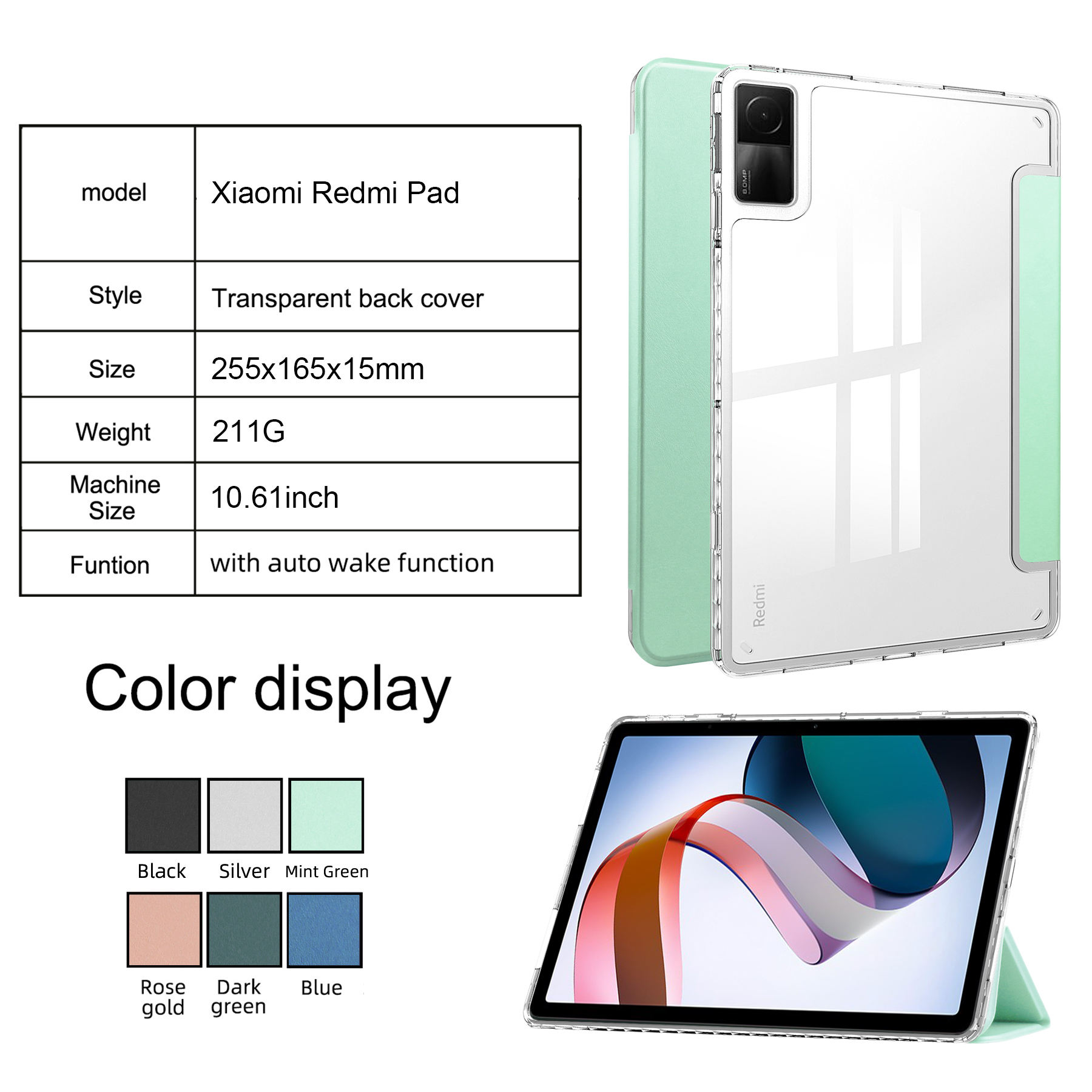 เคสฝาพับ เรดมี่ แพด ฝาหลังใส Use For Redmi Pad Smart Case Foldable ...