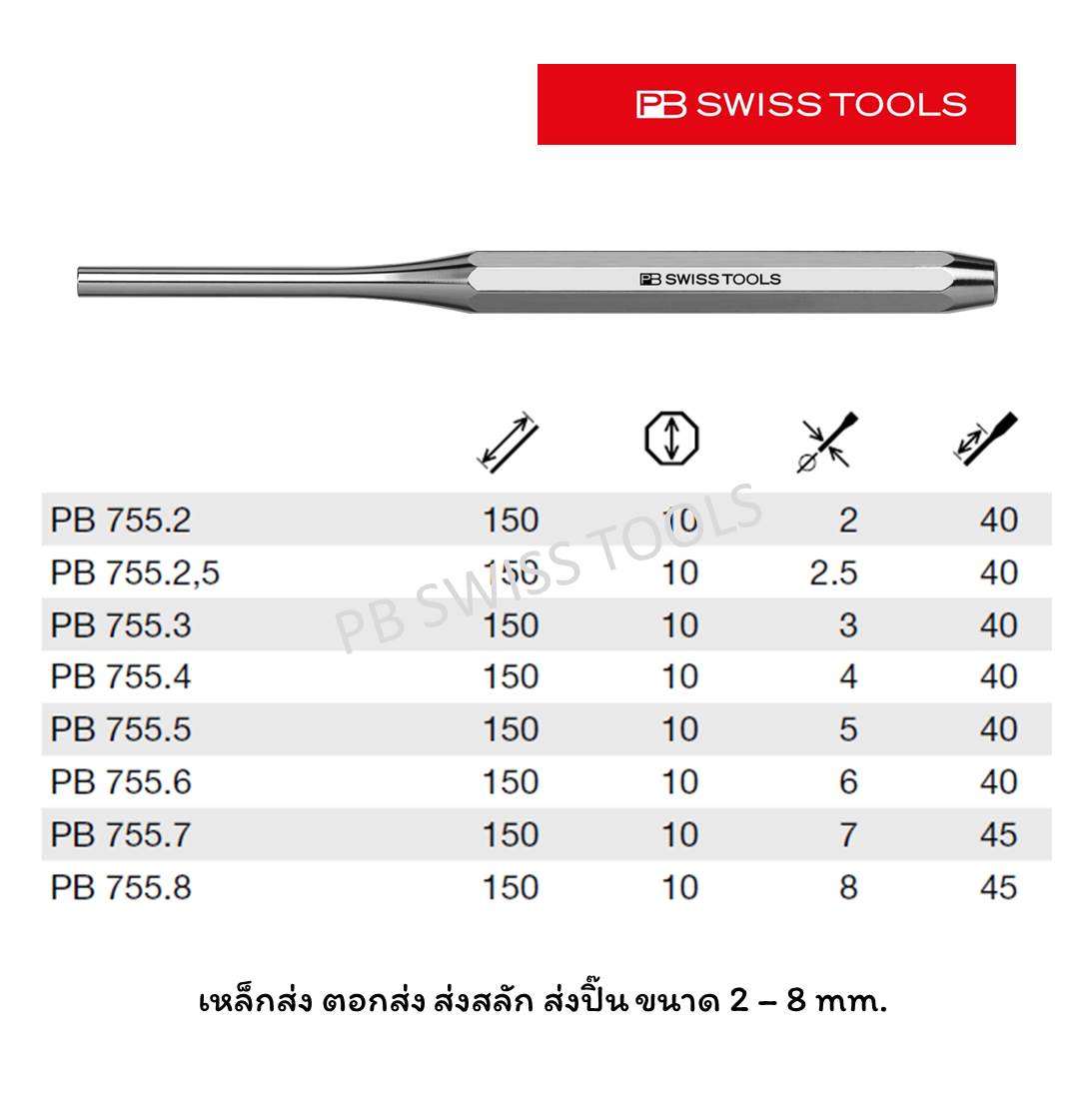 PB Swiss Tools เหล็กส่ง ชุด ส่งสลัก ส่งปิ๊น ขนาด 2-7 mm. รุ่น PB 755 BL (6 ตัว/ชุด) - PB Swiss ...