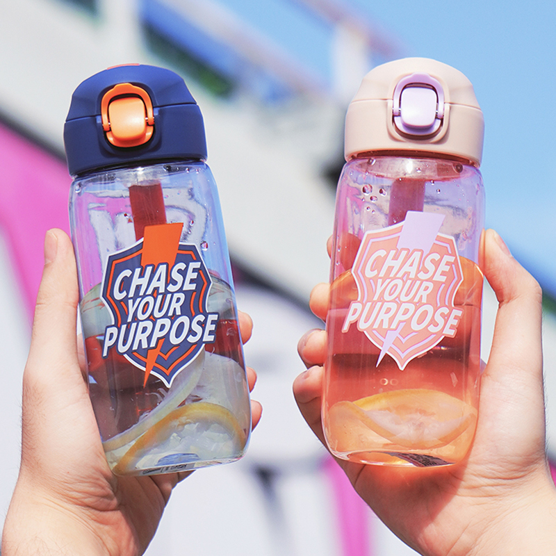 CMSH ขวดน้ำพลาสติกแบบพกพา วัสดุ PC ฟู้ดเกรด bpa free water bottle แบบยกดื่ม 420ml - MixASale