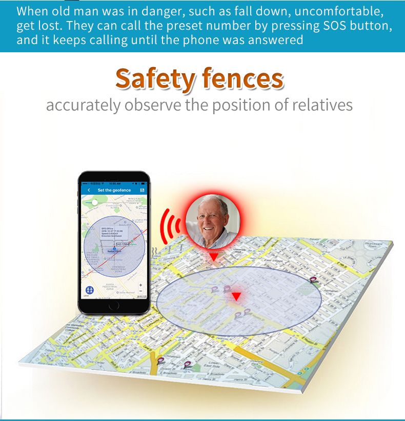 1.55" Smart GPS Watch GPS Tracker for Elderly people kids SOS Emergency ...