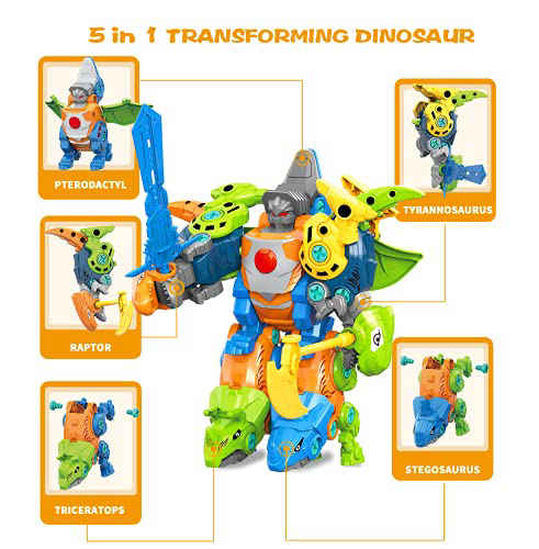Take Apart Robot Toy 5 in 1 Transformer Dinosaur Toys Screwdriver ...