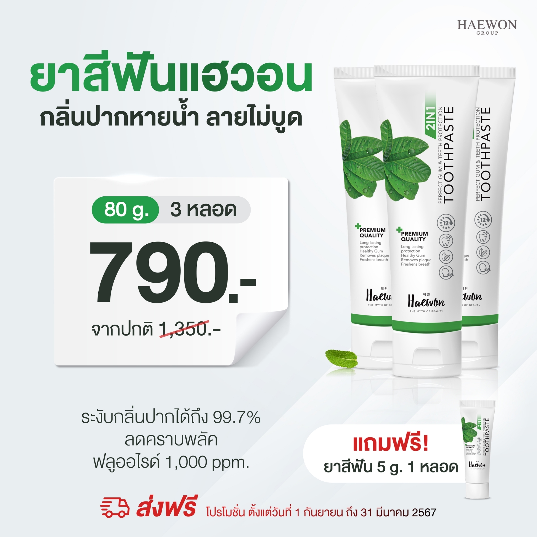 [ซื้อ2ถูกลงส่งฟรี] HAEWON ยาสีฟันแฮวอน Toothpaste 80g ยาสีฟันสมุนไพร ลด ...