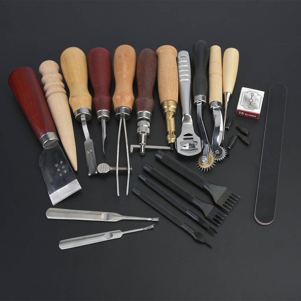【ราคาถูกคุณภาพดี】19X Leather Craft Hand Tools Kit Stitching Sewing ...