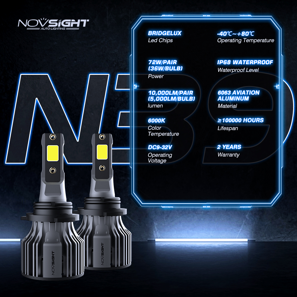 Novsight n39 หลอดไฟ h4 2ชิ้น LED รถยนต์ ไฟหน้ารถ 72วัตต์ H7 H11 H13 ...