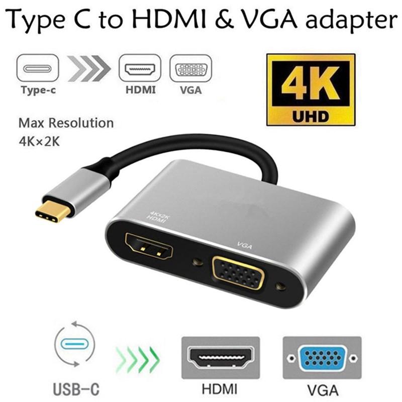 Type C To HDMI VGA Adapter 1080p USB C To HDMI 4Kx2K VGA Cable External ...