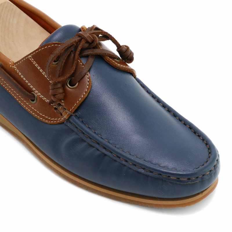 Brown Stone Signature Leather Boat Shoes - Navy and Beige - Brown Stone ...