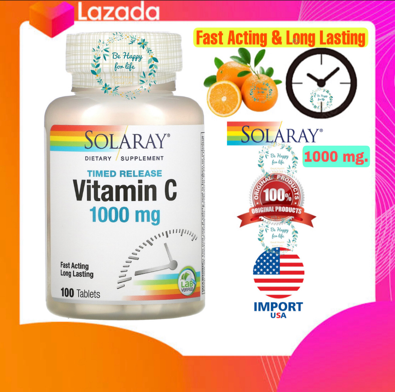 ของแท้ พร้อมส่งจากไทย????Solaray, Vitamin C, Time Release, 500 mg, 100 ...