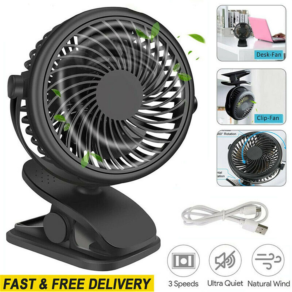 【OG】Portable 3 Speeds USB Rechargeable Mini Cooling Fan Clip On Desk ...