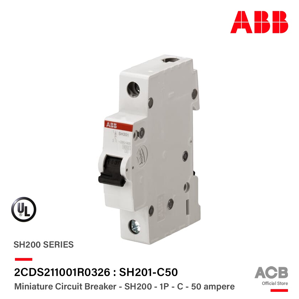 โปรโมชั่น ABB - SH201-C50 - ลูกย่อยเซอร์กิตเบรกเกอร์ 50 แอมป์ 1 โพล 6kA, ABB System M Pro 50A ...