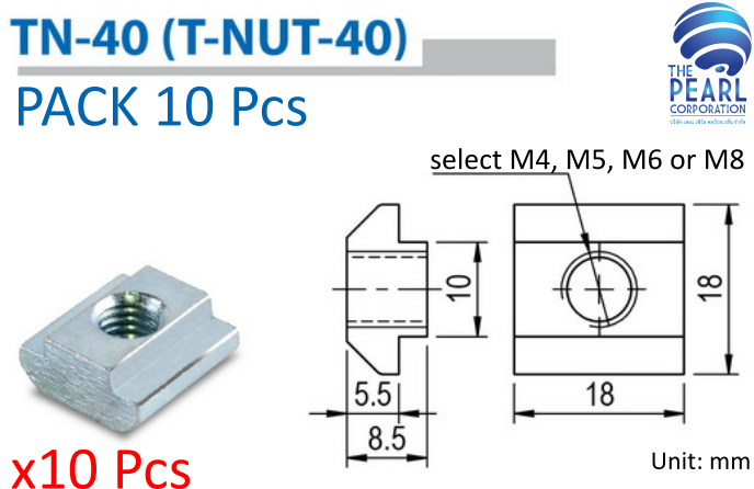 T-NUT-40-M6 PACK 10 PCS (NUT for ALUMINIUM PROFILE 40 mm) อลูมิเนียมโปรไฟล์ และอุปกรณ์ยึดจับ ...