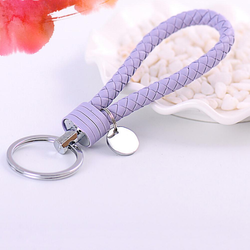 Braided PU Leather Strap Keyring Keychain Car Key Chain Ring Key Fob SS ...