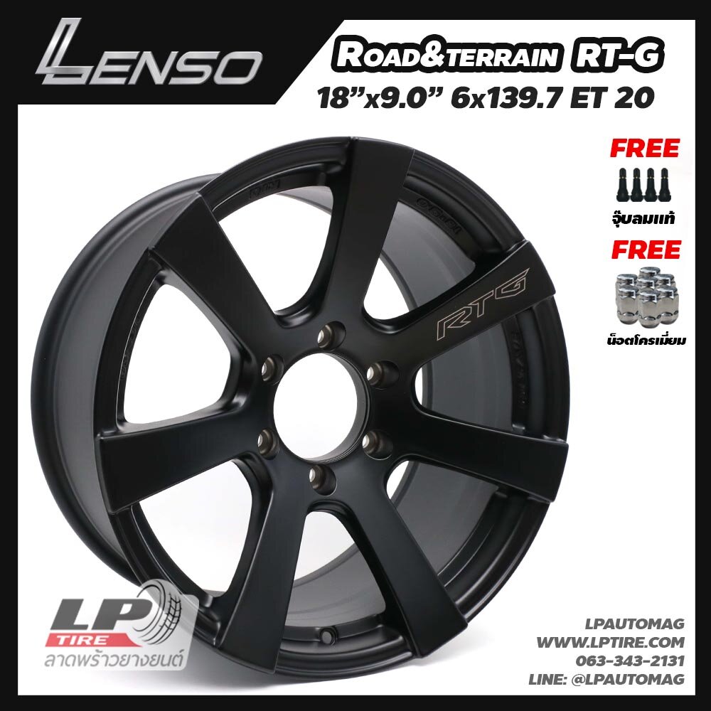 ล้อแม็ก LENSO รุ่น RTG RT-G ขอบ18" 6รู139.7 สีดำด้านก้านตัวหนังสือขาว ...