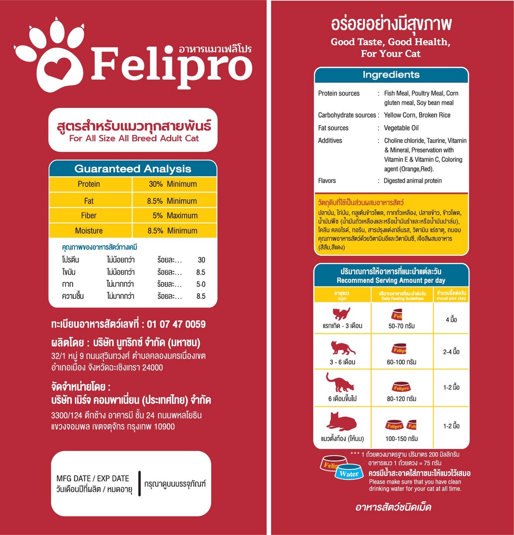 Felipro Cat Food เฟลิโปร อาหารเม็ดแมว อาหารแมว สูตรควบคุมปริมาณเกลือแร่ ...