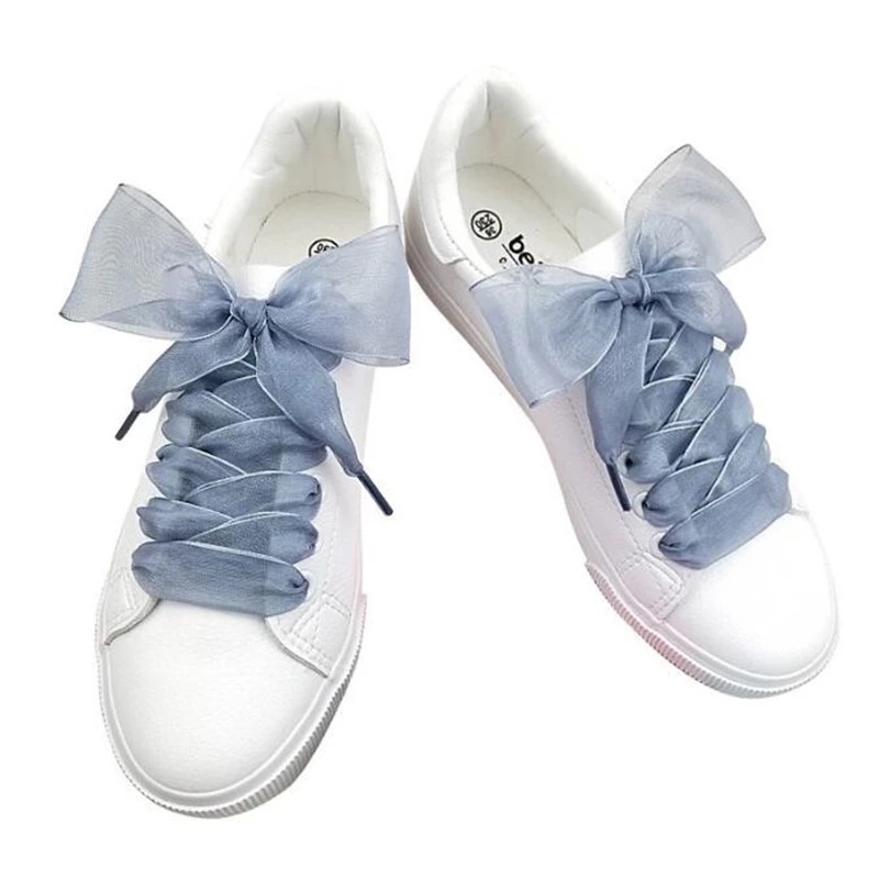 1 Pair Satin Silk Flat Shoelaces 2.5cm Wide Sweet Ribbon Shoe Laces ...