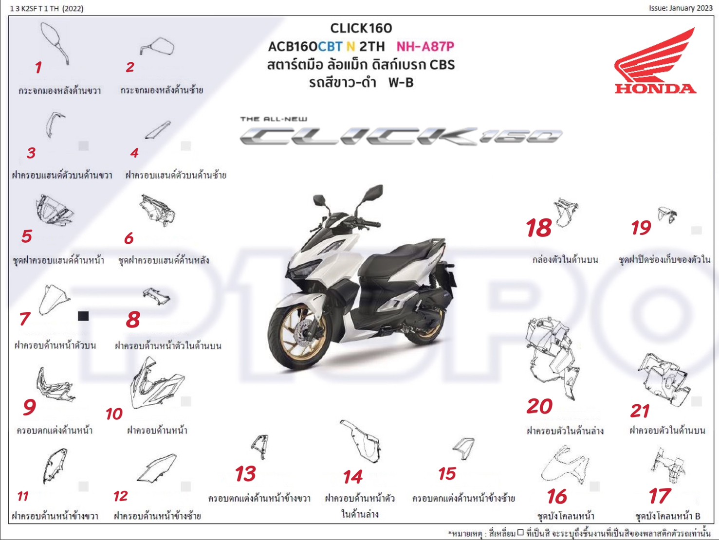 ชุดสี Honda Click 160 แท้ศูนย์ เบิกใหม่ แยกชิ้น (48 รายการ) (ศูนย์ ...