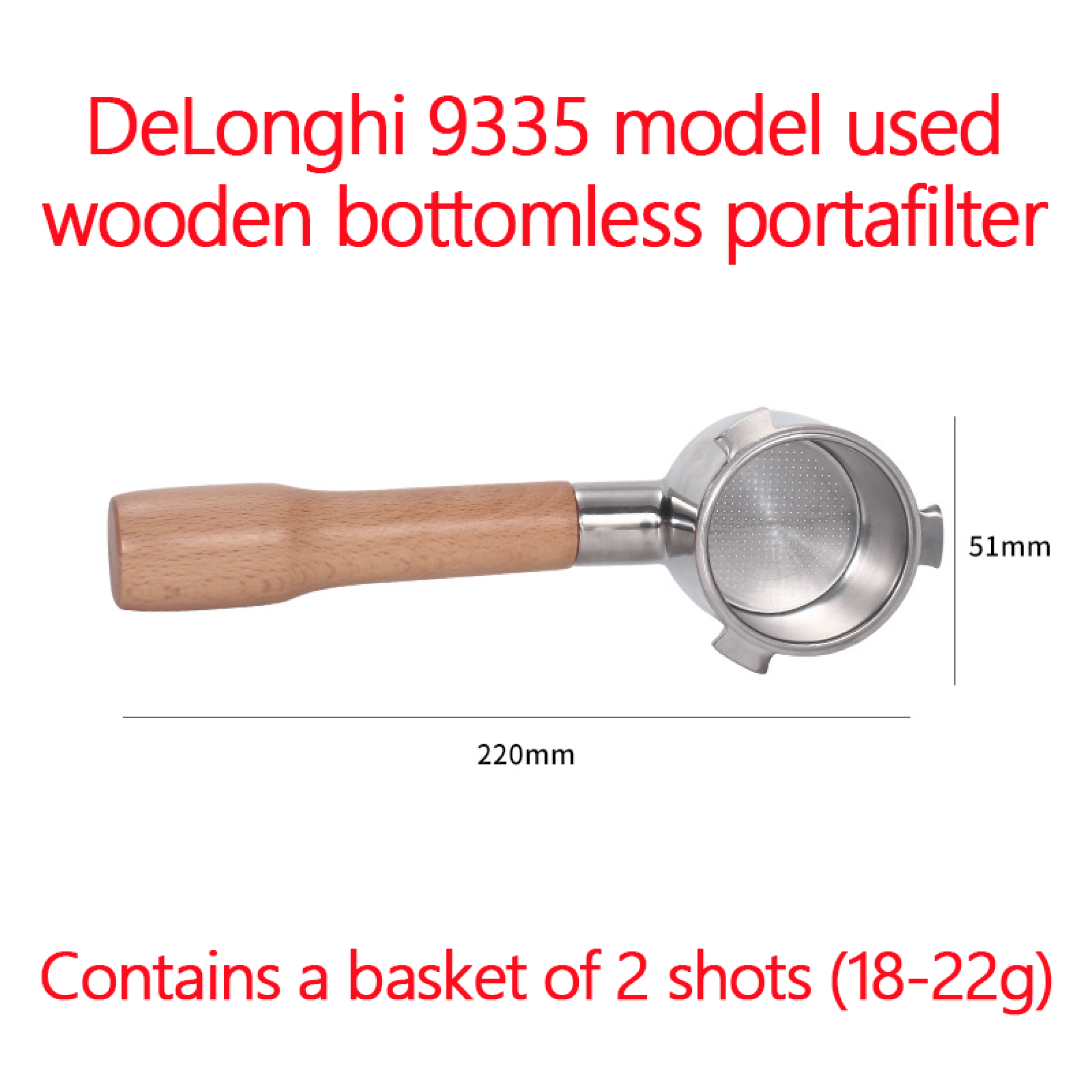 51mm 2/3ear DeLonghi 304 Stainless Steel Bottomless Portafilter ก้านชง ...
