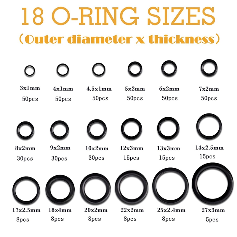 480 PCS O Ring Assortment Kit 18 Metric Sizes Tiny Set Black Rubber ...