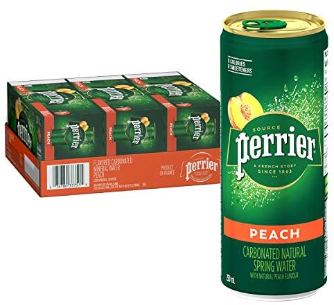 Perrier Peach Can 250 ml. 30 กระป๋อง / เปอริเอ้น้ำแร่ธรรมชาติชนิดมีฟอง ...