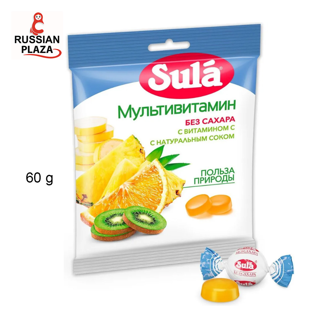 Леденцы Sula мультивитамин, без сахара, 60 г / Sula multivitamin toffee, sugar-free, 60 g / ลูก ...