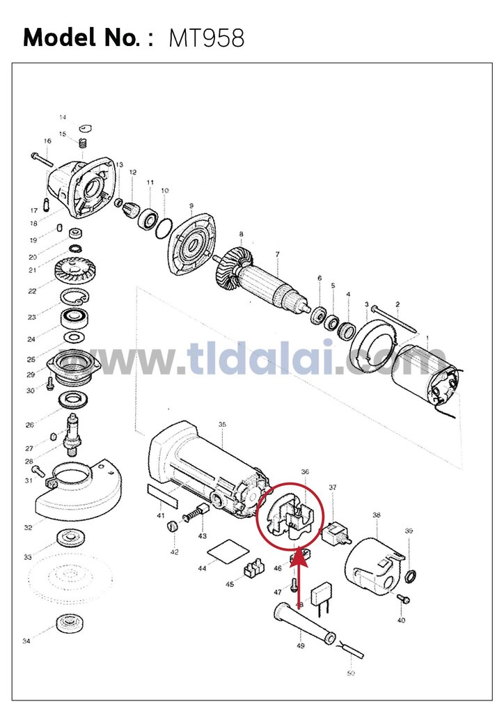 ฝายึดสวิทซ์ (แท้) หินเจียร Maktec รุ่น MT950 #33, MT954 #33, MT958 #36 ...