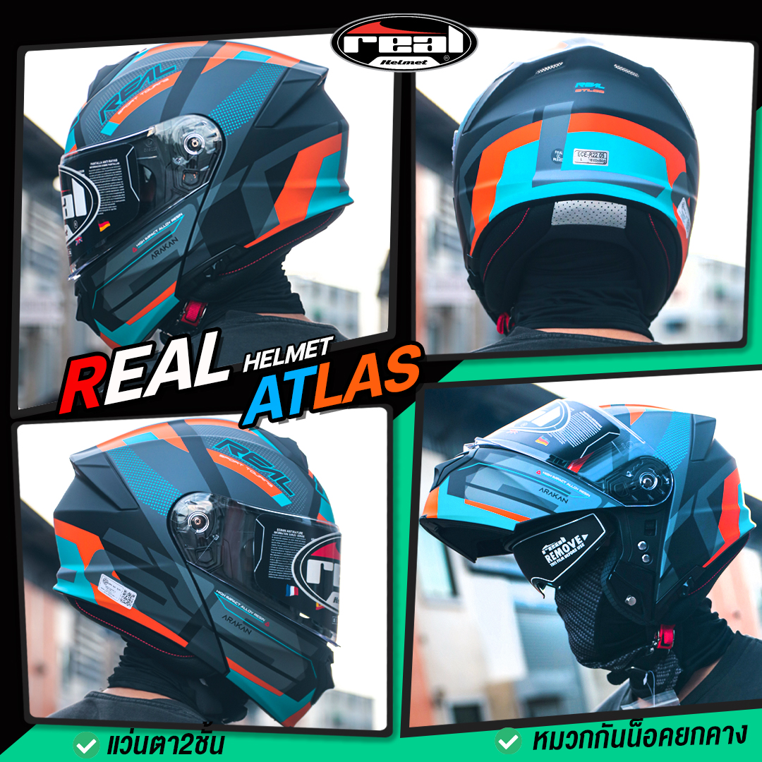หมวกกันน็อค REAL ATLAS หมวกรุ่นใหม่ ยกคาง แว่นตา2ชั้น 2024 รองรับการ ...