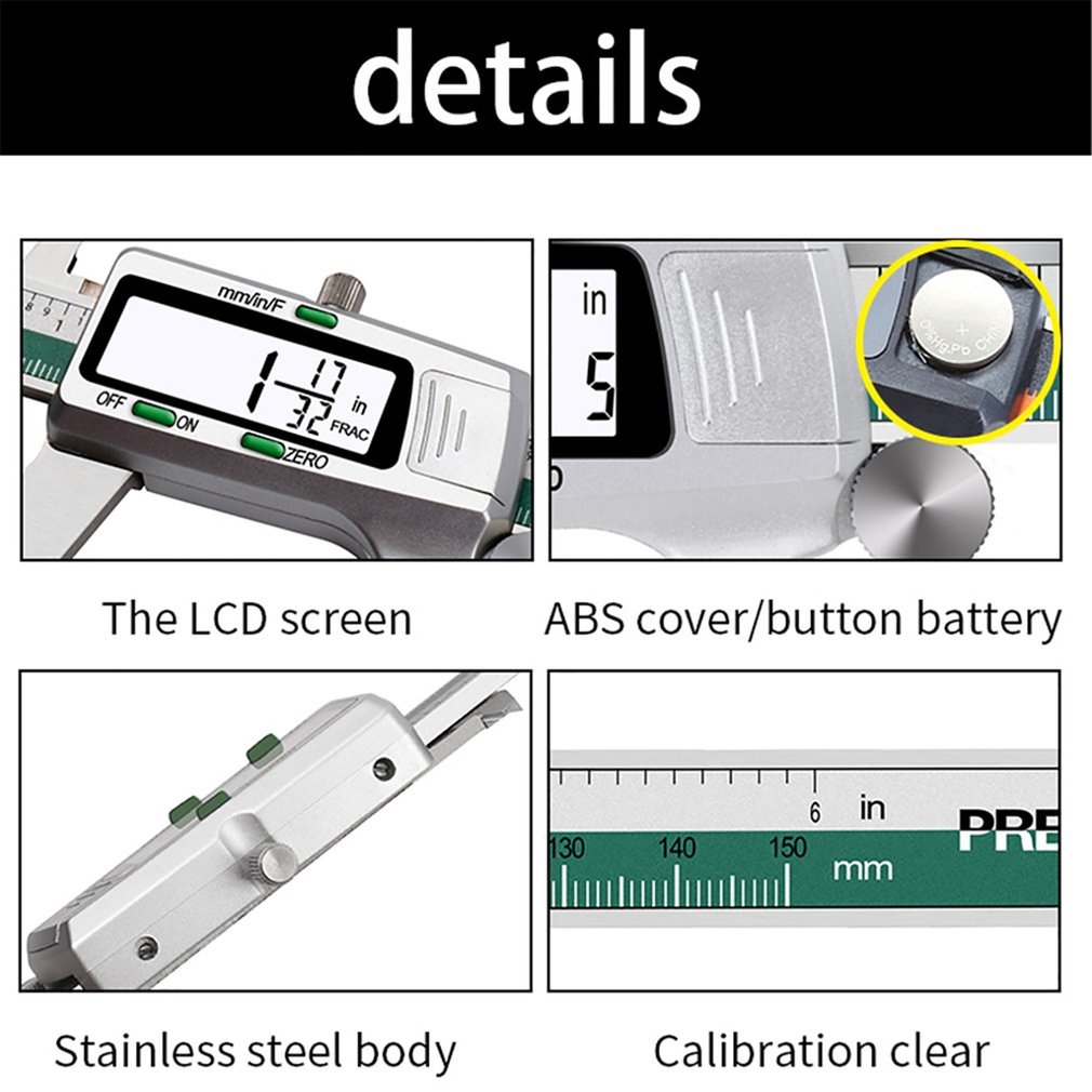 Digital LCD Display Caliper 150mm Fraction MM Inch 0.01mm Precision LCD ...
