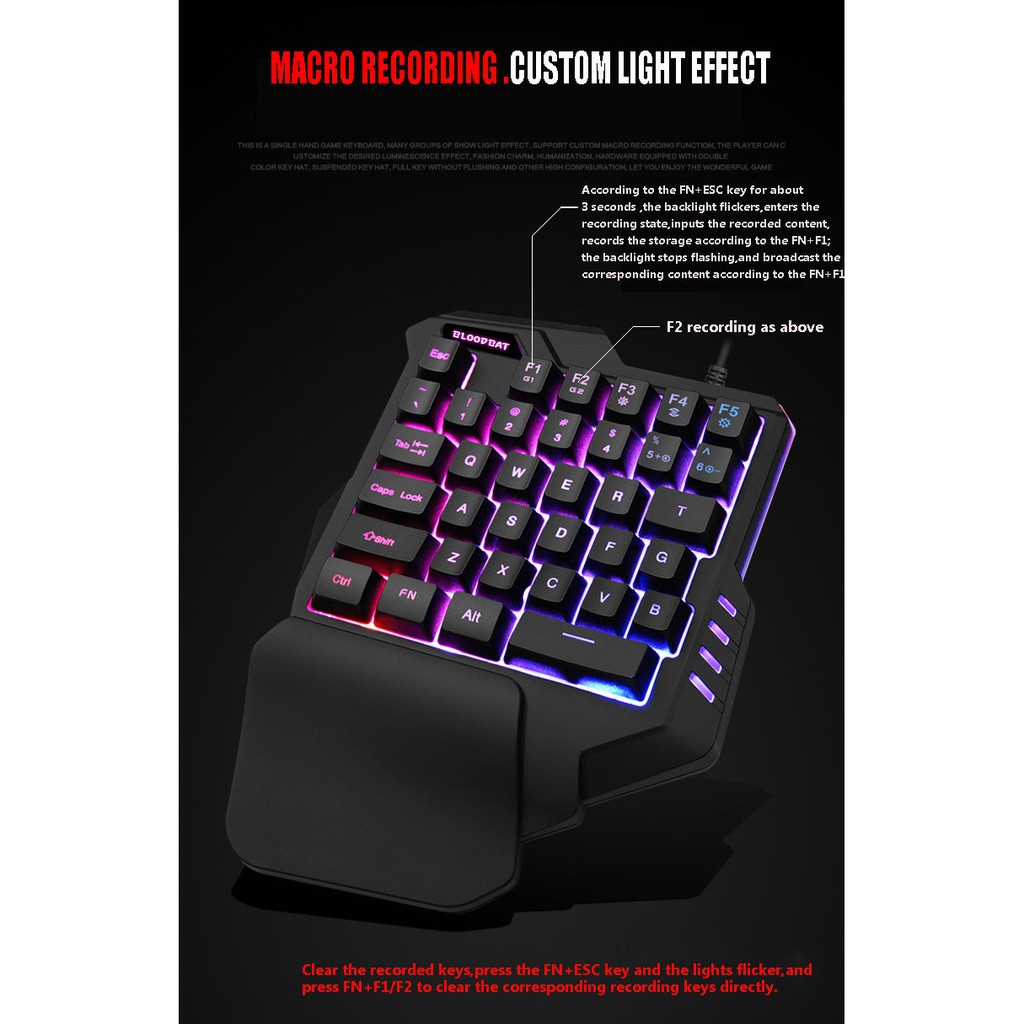 One Handed Mechanical Keyboard Left Hand Game Keypad Game Mouse RGB LED ...