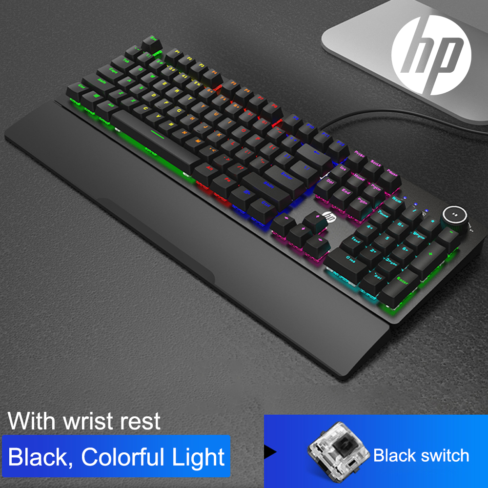 HP K10G คีย์บอร์ดเกมมิ่งเครื่องกล พักข้อมือ ปุ่มมัลติมีเดีย แสงพื้นหลัง RGB คีย์บอร์ดเกมมิ่ง ...