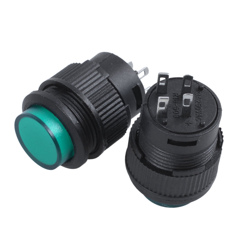 2 Pcs 4 Terminals Green LED Lamp Momentary Push Button Switch DC 3V ...