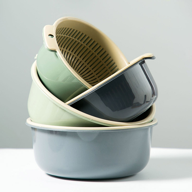 [A-life Store]Kitchen Washing Basket Fruit Basket round Two-Layer Drain ...