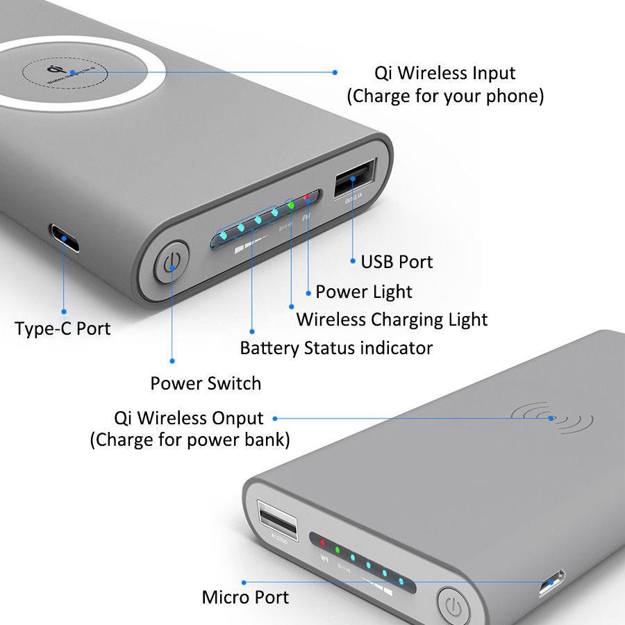 Power Bank แบตเตอรี่สำรองไร้สาย ความจุ 20000 mAh ชาร์จไร้สายและมีสายได้ ...