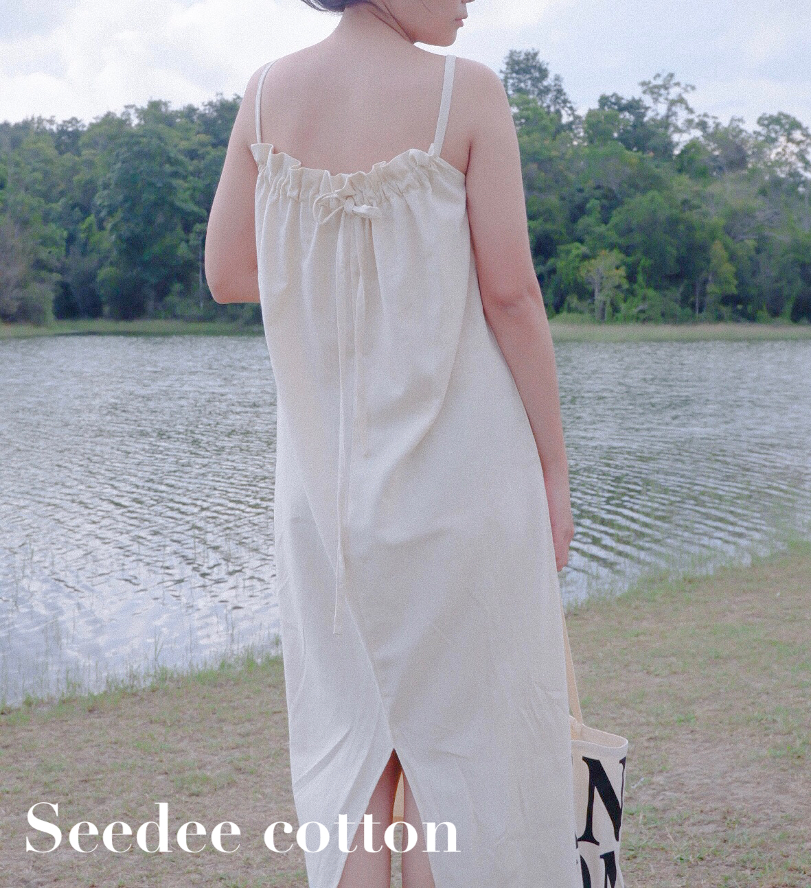 ชุดเดรสผ้าฝ้าย สม๊อก หน้า-หลัง แถมฟรีผ้าโพกผม เซ็ทผ้าฝ้าย สไลต์มินิมอล ...