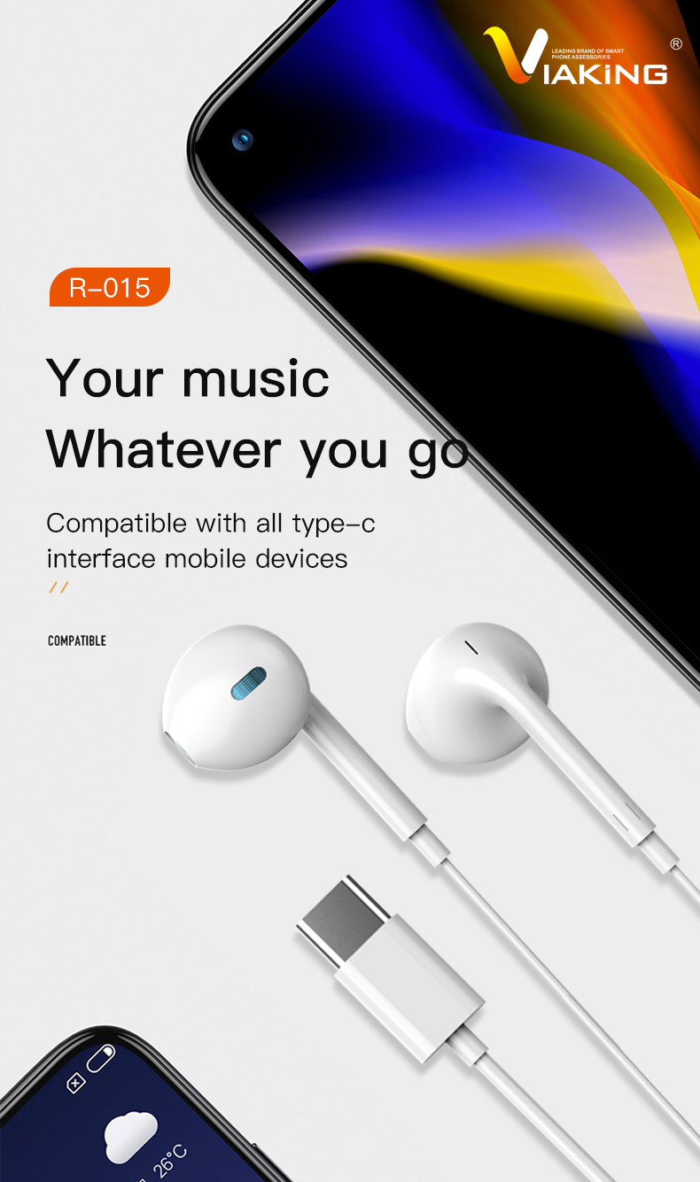 หูฟัง Viaking รุ่น R015 หูฟังหัวType-C หูฟังหัวแบน ฟังเพลง คุยโทรศัพท์ ...
